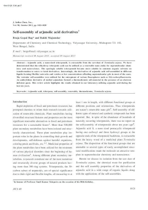 Pdf Self Assembly Of Arjunolic Acid Derivatives
