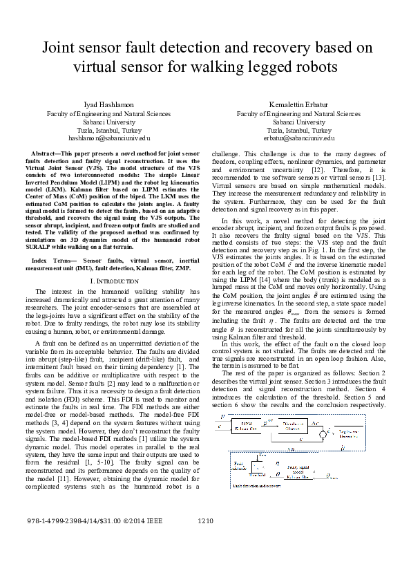 (PDF) Joint sensor fault detection and recovery based on virtual sensor for walking legged robots