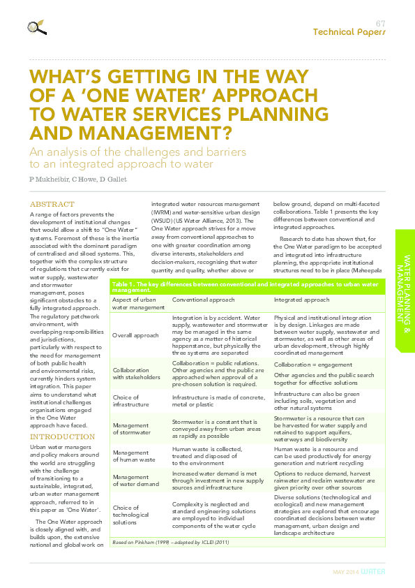 (PDF) What's getting in the way of a "One Water" approach to water ...