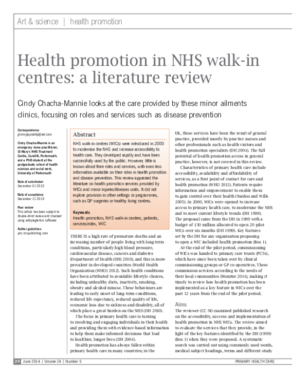 (PDF) Health Promotion in NHS Treatment Centres
