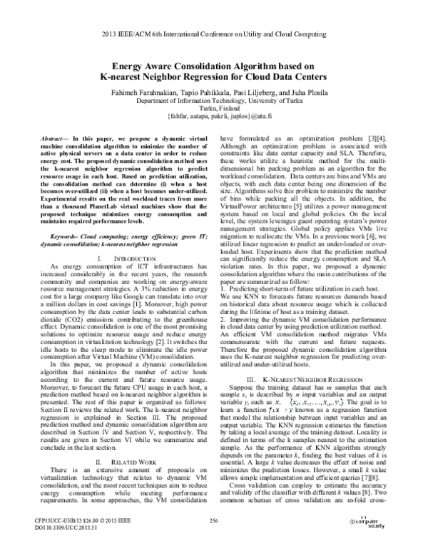 Pdf Energy Aware Consolidation Algorithm Based On K Nearest Neighbor Regression For Cloud Data