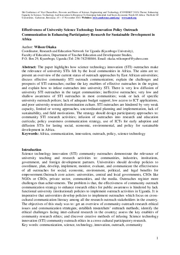 (PDF) Effectiveness of University Science Technology Innovation Policy ...