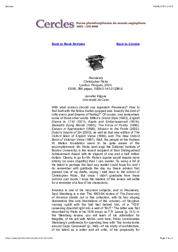 (PDF) Christopher Ricks, 'Reviewery' (2003).
