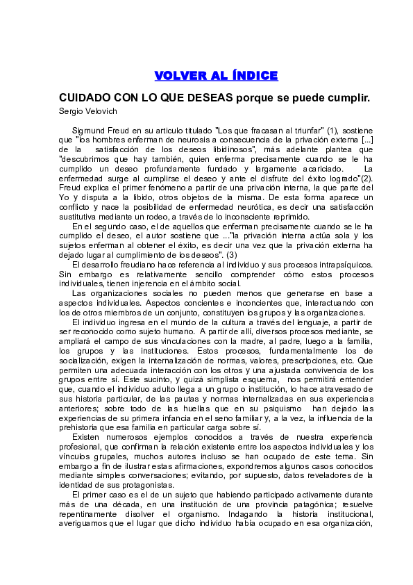 (DOC) VOLVER AL ÍNDICE CUIDADO CON LO QUE DESEAS porque se puede cumplir