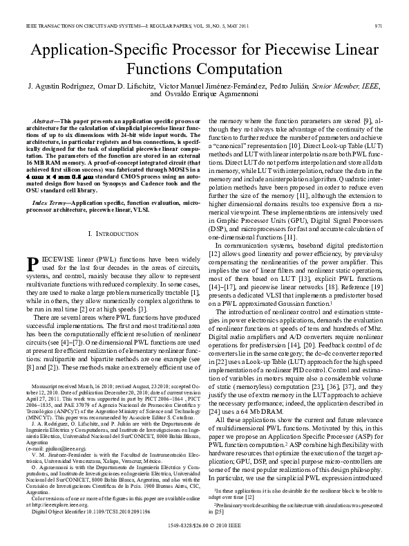 Pdf Application Specific Processor For Piecewise Linear Functions Computation
