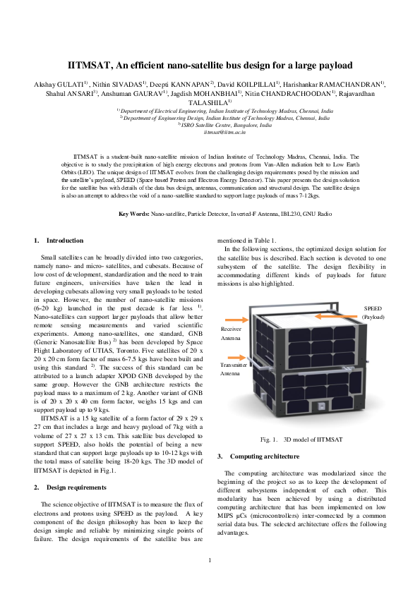 IITMSAT, An efficient nano-satellite bus design for a large payload