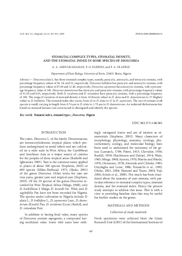 (PDF) STOMATAL COMPLEX TYPES, STOMATAL DENSITY AND STOMATAL INDEX IN ...