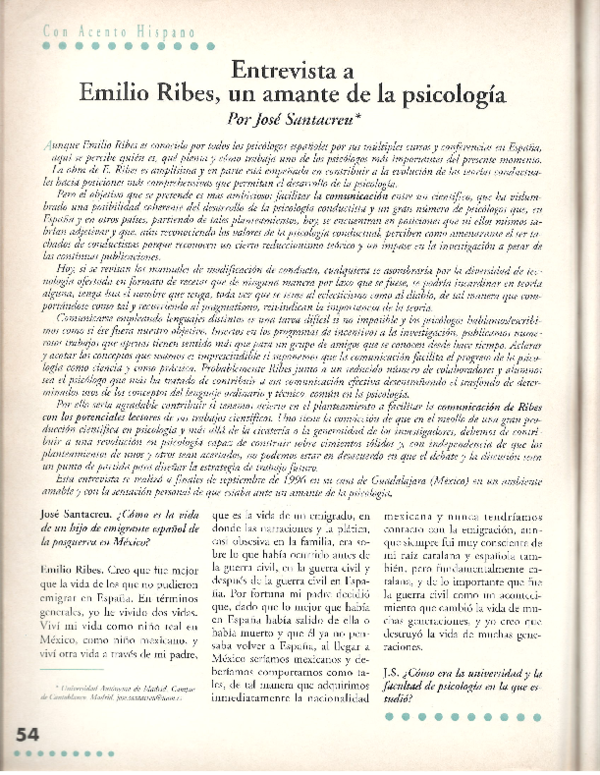(PDF) Entrevista a Emilio Ribes, un amante de la psicología (1996).