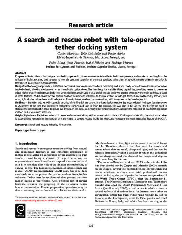(PDF) A search and rescue robot with tele-operated tether docking system