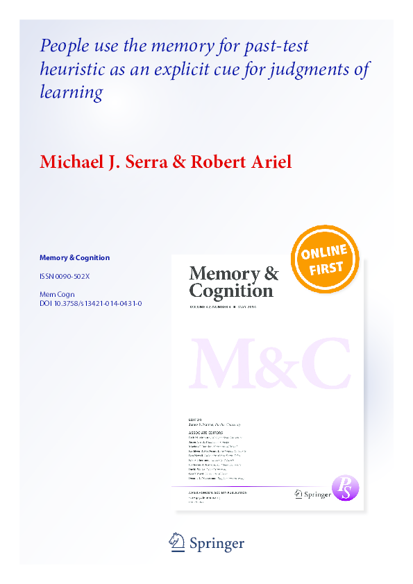 (PDF) People use the memory for past-test heuristic as an explicit cue ...