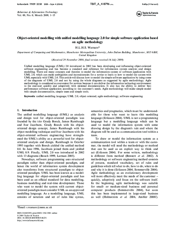 (PDF) Object-oriented modelling with unified modelling language 2.0 for simple software ...