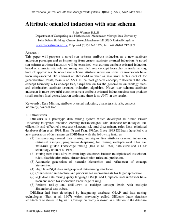 Pdf Attribute Oriented Induction With Star Schema Harco Leslie
