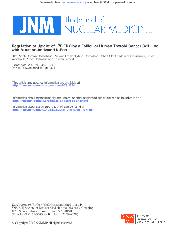 (PDF) Regulation of Uptake of 18 F-FDG by a Follicular Human Thyroid Cancer Cell Line with ...