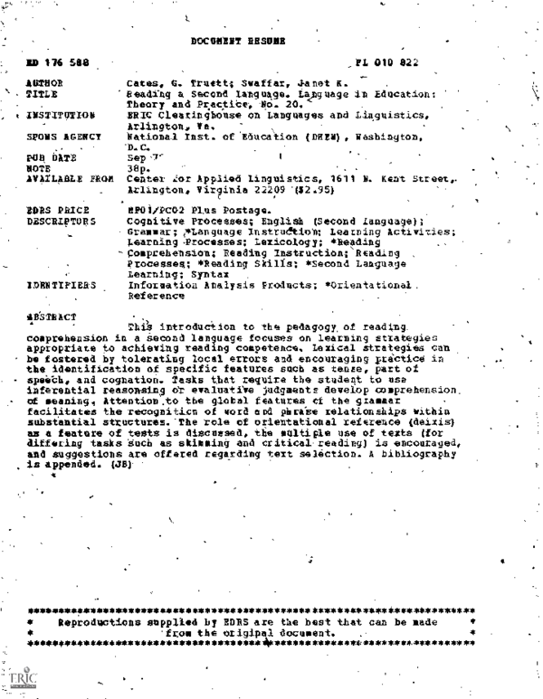 (PDF) Book: Reading a Second Language (monograph with G. Truett Cates ...