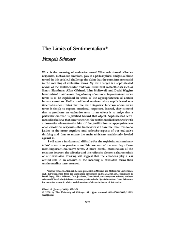 (PDF) The limits of sentimentalism
