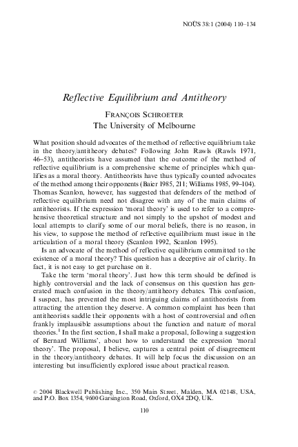 (PDF) Reflective equilibrium and antitheory