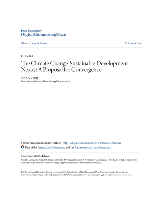 (PDF) The Climate Change-Sustainable Development Nexus: A Proposal for ...