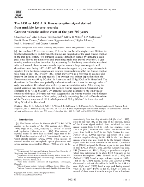 (PDF) The 1452 or 1453 A.D. Kuwae eruption signal derived from multiple ...