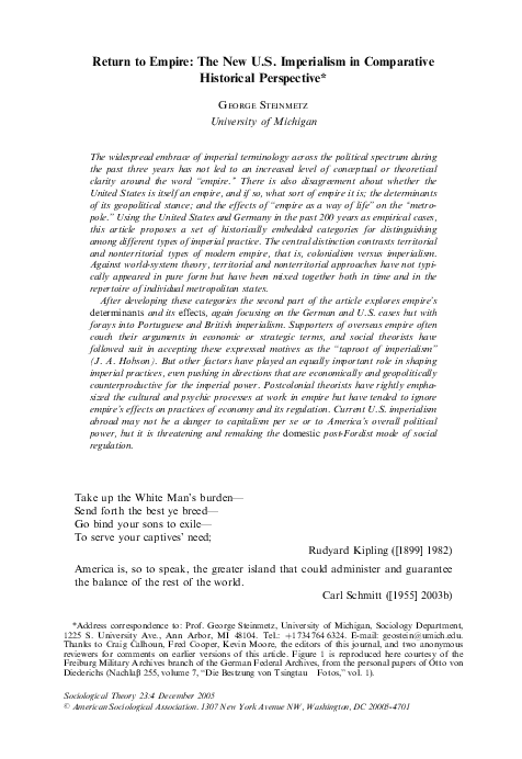 (PDF) Return to Empire: The New U.S. Imperialism in Theoretical and ...