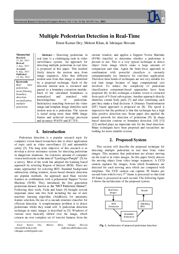 (PDF) Multiple Pedestrian Detection in Real-Time (PDF) Multiple Pedestrian Detection in Real-Time