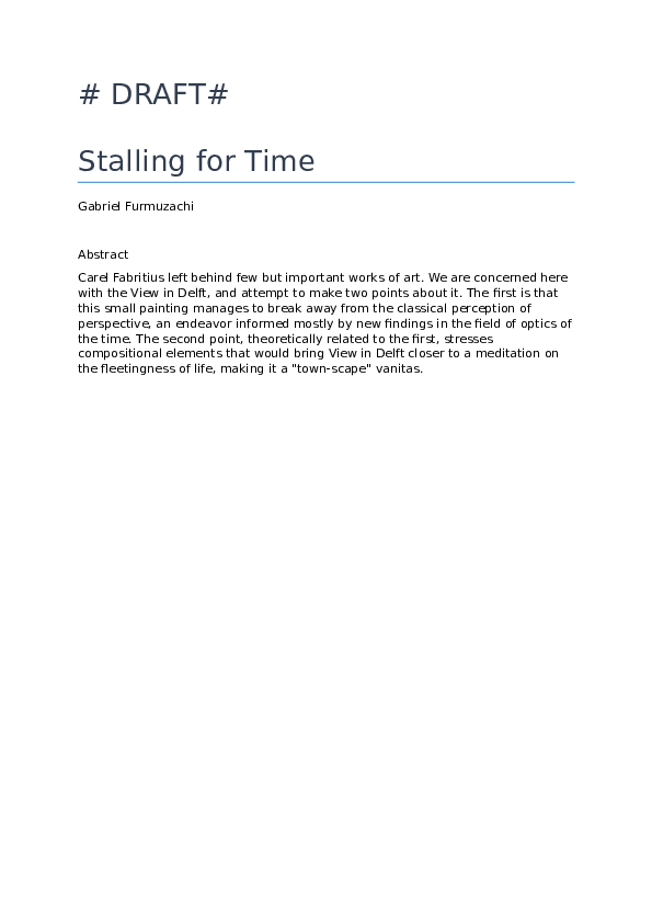 (PDF) Stalling for Time: on Carel Fabritius' View in Delft - Draft