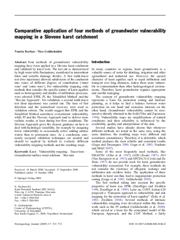 (PDF) Comparative application of four methods of groundwater vulnerability mapping in a Slovene ...