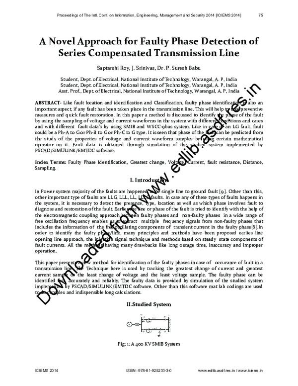 Pdf A Novel Approach For Faulty Phase Detection Of Series Compensated Transmission Line