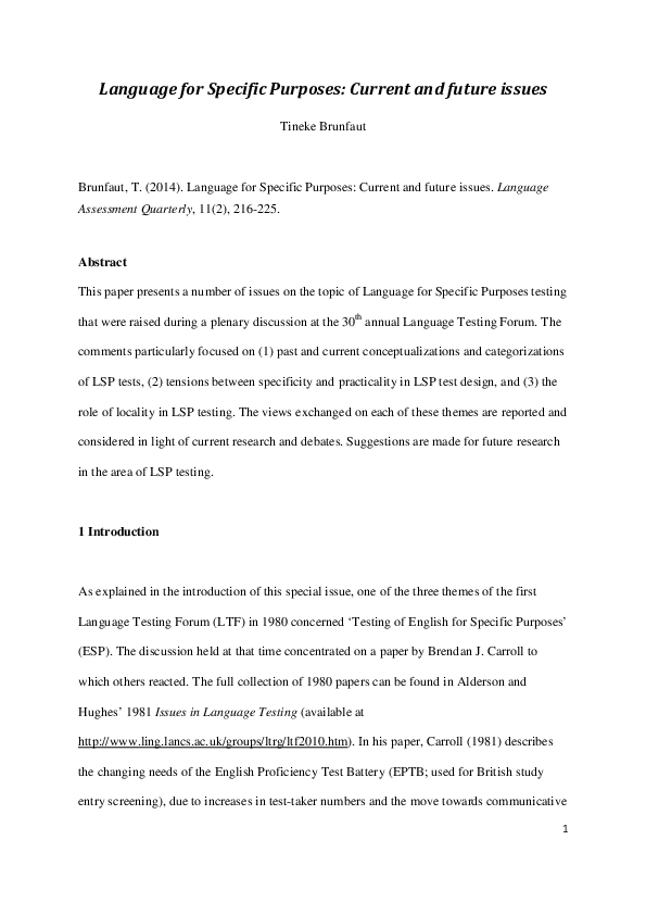 (PDF) Language for specific purposes: Current and future issues.