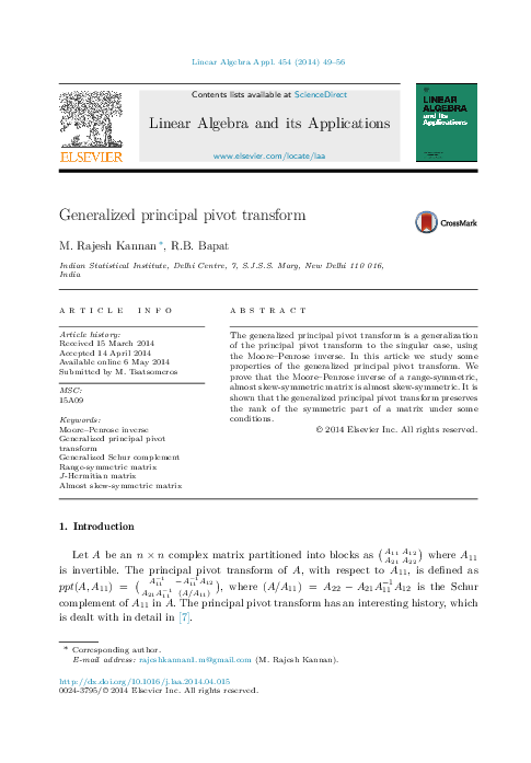 (PDF) Reshetov LA Generalized principal pivot transform