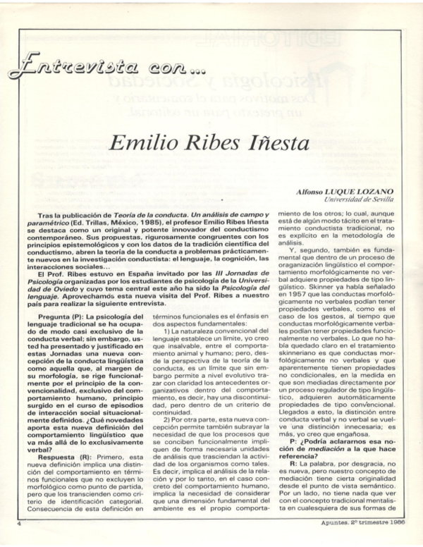 (PDF) Entrevista con Emilio Ribes Iñesta (1986).