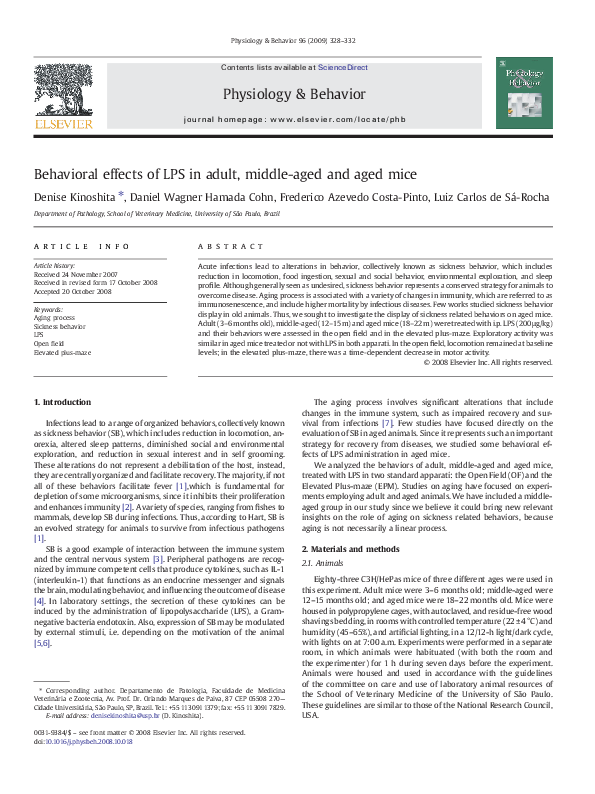 (PDF) 2009; Behavioral effects of LPS in adult, middle-aged and aged mice