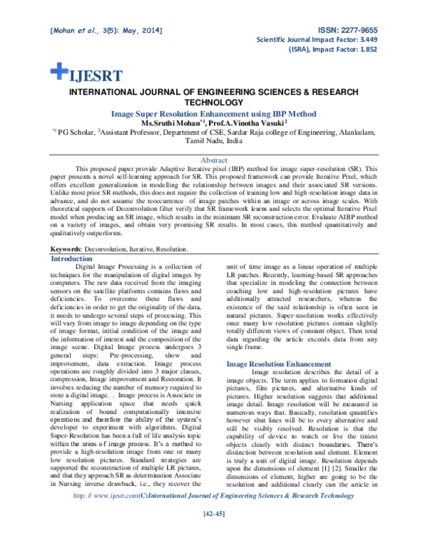 (PDF) Image Super Resolution Enhancement using IBP Method. | Ijesrt ...