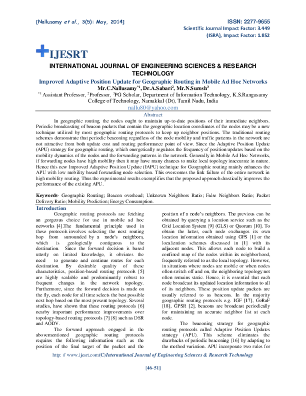 Pdf Improved Adaptive Position Update For Geographic Routing In Mobile Ad Hoc Networks