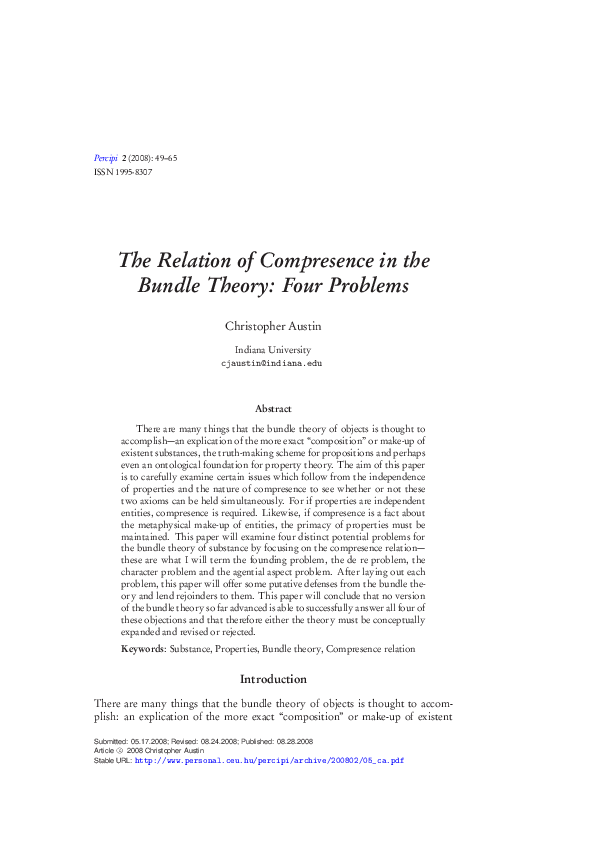 (PDF) The Relation of Compresence in the Bundle Theory: Four Problems