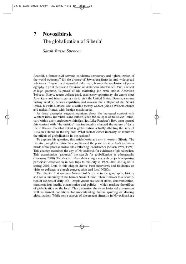 (PDF) Spencer, Sarah Busse. 2004. “Globalization in Siberia ...