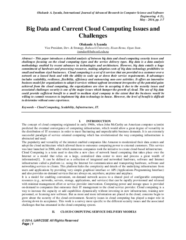 (DOC) NEWBIG DATA AND CURRENT CLOUD COMPUTING ISSUES AND CHALLENGES