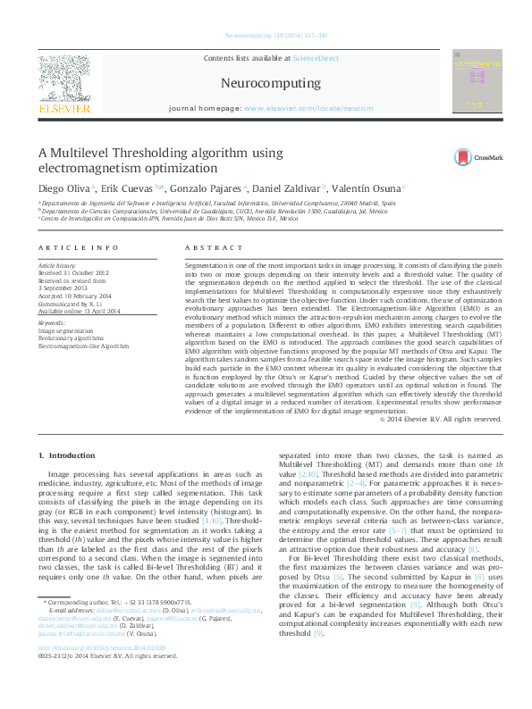 Pdf A Multilevel Thresholding Algorithm Using Electromagnetism Optimization