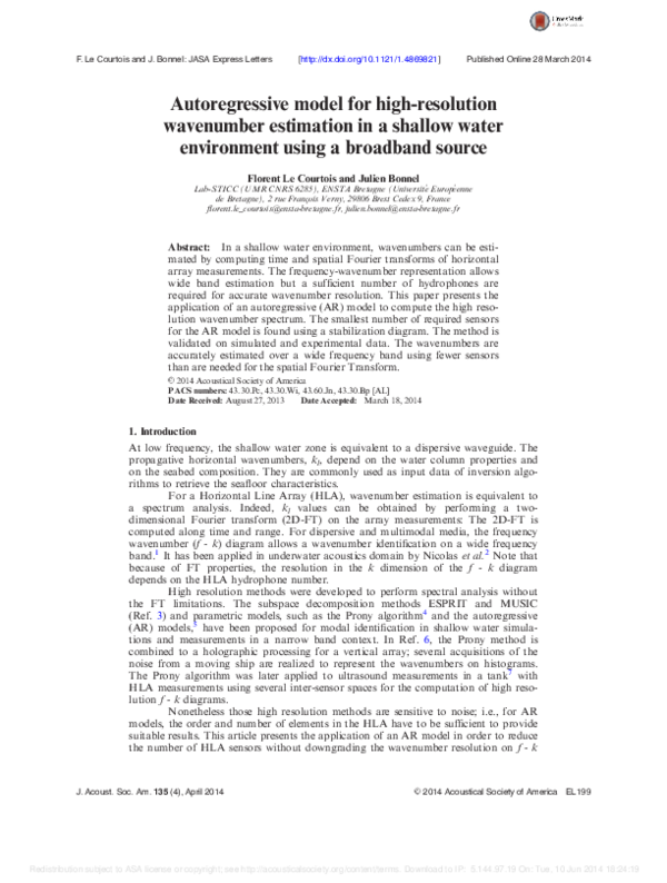 (PDF) Reshetov LA Autoregressive model for high-resolution wavenumber estimation in a shallow water