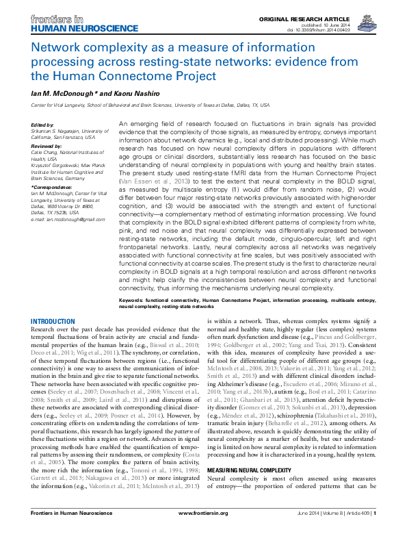 (PDF) Network complexity as a measure of information processing across ...