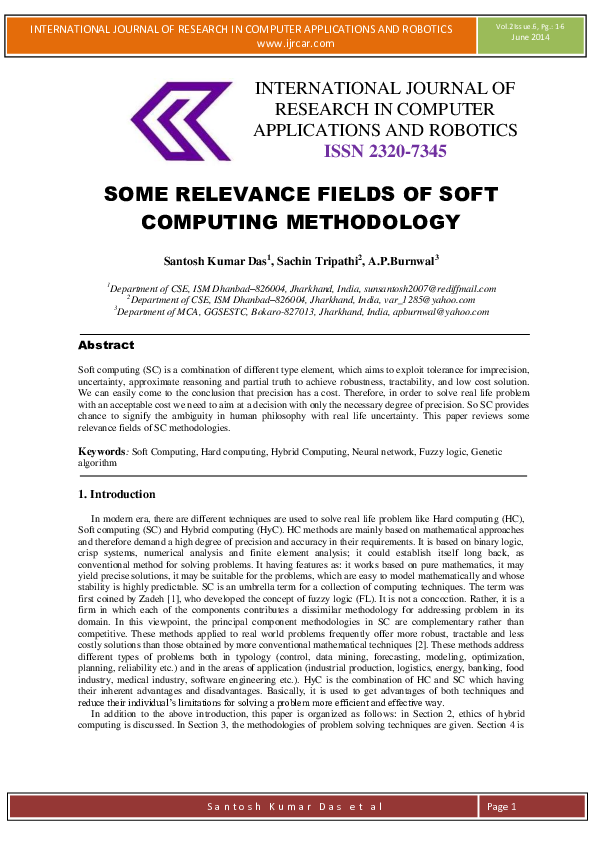 Some Relevance Fields Of Soft Computing Methodology