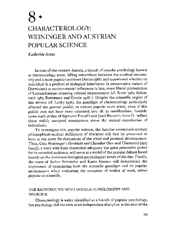 (PDF) "Characterology: Weininger and Austrian Popular Science," Jews ...
