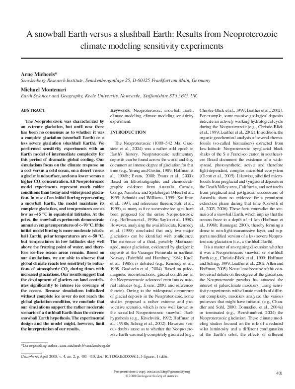 (PDF) A snowball Earth versus a slushball Earth: Results from ...