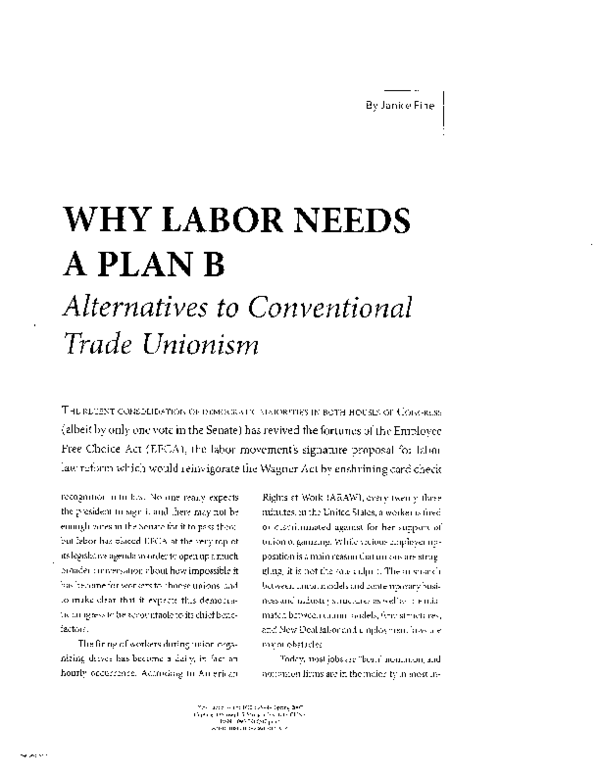(PDF) WHY LABOR NEEDS A PLAN B: Alternatives to Conventional Trade Unionism