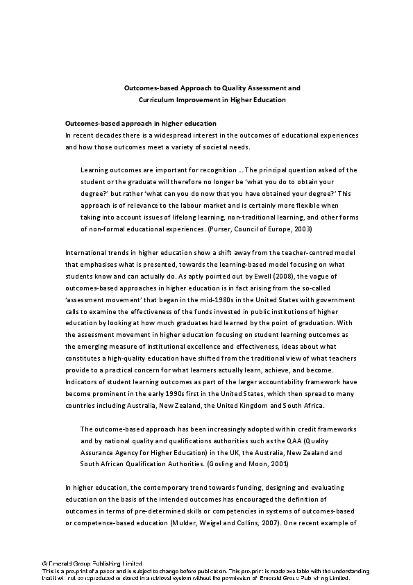 Pdf Outcomes Based Approach To Quality Assessment And Curriculum