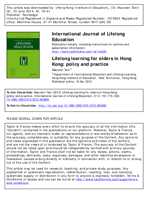 (PDF) Lifelong learning for elders in Hong Kong: policy and practice