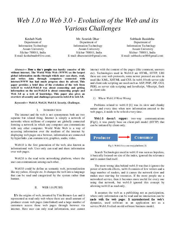 (PDF) Web 1.0 to Web 3.0 - Evolution of the Web and its various challenges