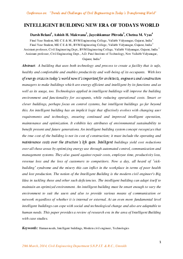 (PDF) INTELLIGENT BUILDING NEW ERA OF TODAYS WORLD