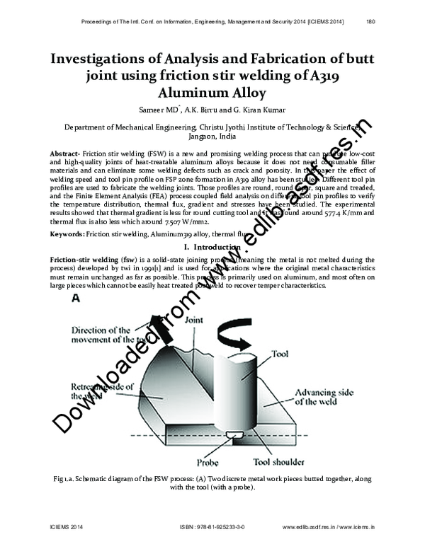 Pdf Investigations Of Analysis And Fabrication Of Butt Joint Using Friction Stir Welding Of
