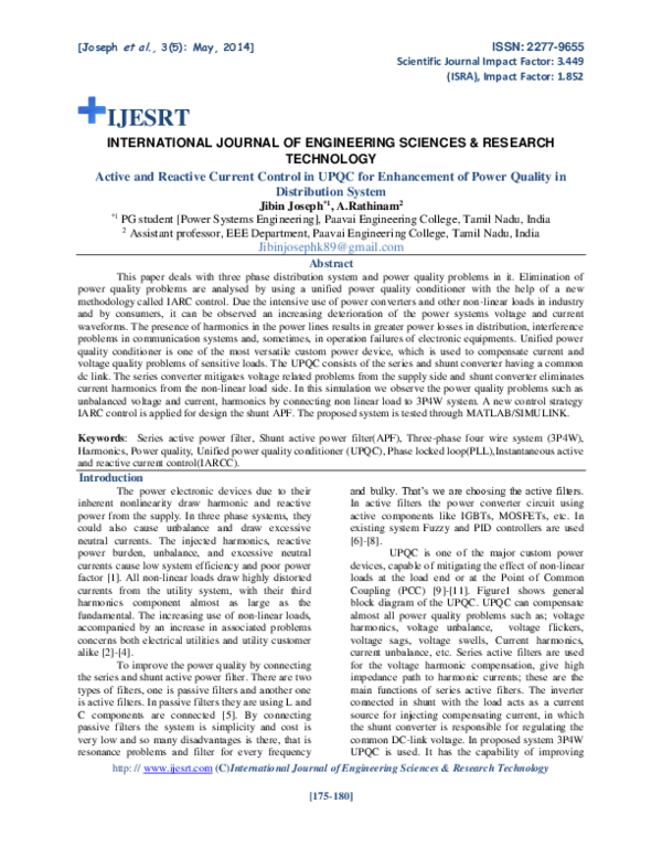 Pdf Active And Reactive Current Control In Upqc For Enhancement Of