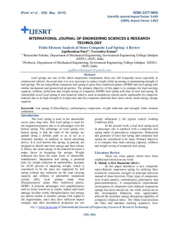 Pdf Finite Element Analysis Of Mono Composite Leaf Spring A Review